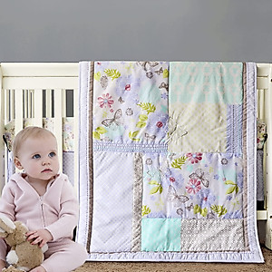 Brandream Baby Girl Purple Butterfly Crib Bedding Set Sweet Nursery Bedding 3 Piece Farmhouse Comforter Set,Fitted Sheet, Crib Skirt