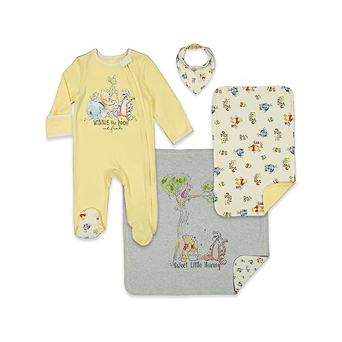 Disney Winnie the Pooh Sleep N' Play Bib Blanket and Burp Cloth 4 Piece Set 0-6 Months