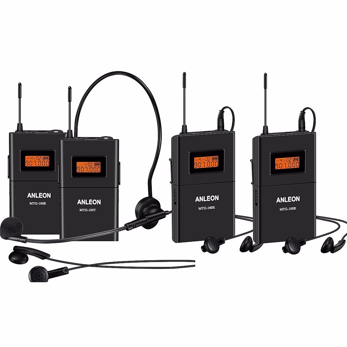 ANLEON Tour Guide Systems For Tour Guides, Teachers, Coaches,Simultaneous Interpretation,Church Translation System Wireless 915Mhz ( 1 Transmitter and 3 Receivers)