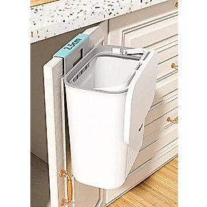 MOFU Kitchen Hanging Trash Can, 2.4 Gallon Compost Bin with Lid for Kitchen Bathroom Living Room, White