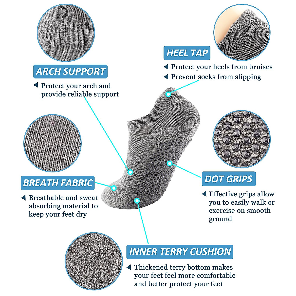 Grip Socks for Women Pilates Non Slip Socks Womens Pilates Socks with Grips for Women Grippers Socks No Slip Socks Women 3pair 3black