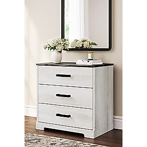 Signature Design by Ashley Shawburn Rustic 3 Drawer Chest of Drawers, White & Gray