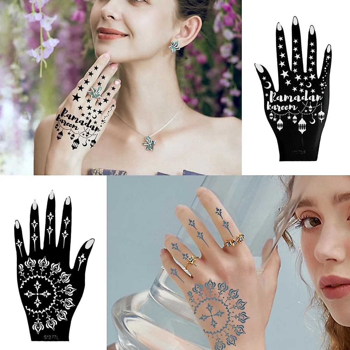 Xmasir 10 Sheets Henna Tattoo Stencil Kit Ramadan Tattoo Templates Eid Temporary Tattoos Stickers Reusable Set for Body Art Paint