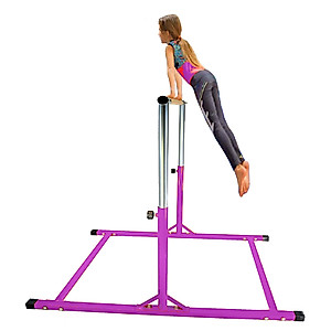 Athletic Bar Gymnastics Kip Bar Horizontal Bar Professional Junior Gymnastic Training High Bar Asymmetric Bar 13 Level Height Adjustable Expandable 3 to 5 FT Indoor Outdoor Use (Purple)