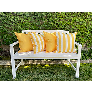 Ensperta Pack of 2 Solid and Stripe 20''x20'' Outdoor Waterproof Yellow Throw Pillow Covers Decorative Square Cushion Patio Pillows for Patio Furniture (Samoan Sun)