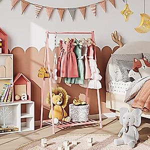 Bestier Pink Clothing Rack, Kids Clothing Rack with Bottom Storage Shelf, Sturdy Steel Dress up Rack for Girls, Kids, Childs, Baby, Toddler (15" D x 25" W x 46" H)