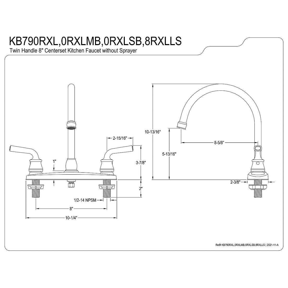 Kingston Brass KB790RXL Restoration 8-Inch Centerset Kitchen Faucet, Polished Chrome