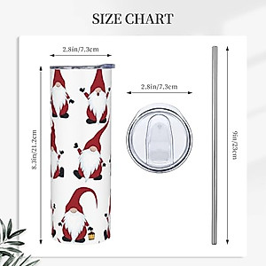 AFHYZY 20 oz Skinny Tumbler Reusable Coffee Travel Mug with Lids and Straws, Insulated Coffee Cups 20oz Stainless Steel Water Bottles Leak Proof for Women, Office - Gnome