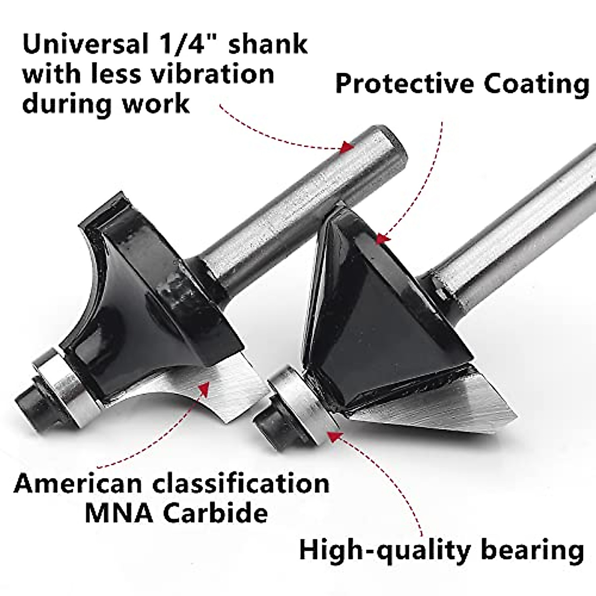 MNA Router Bit Set 12 Pieces 1/4 Inch Shank, European Style Router Bits Kit 12P, Carrying Case