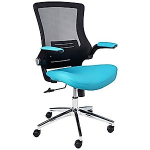 Office Star Ventilated Black Screen Back Faux Leather Manager's Office Chair with Padded Color Flip Arms with Angled Chrome Base, Blue