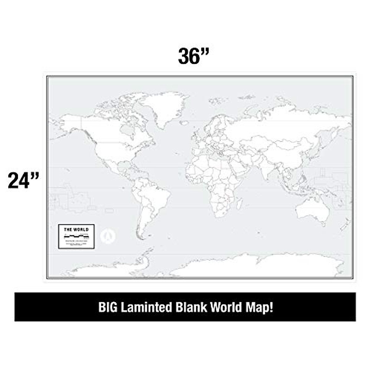 Large Blank World Outline Map Poster, Laminated, 36” x 24” | Great Blank Wall Map for Classroom or Home Study | Free Dry Erase Marker Included | Includes Detailed Laminated Answer Sheet | Learn Fast!