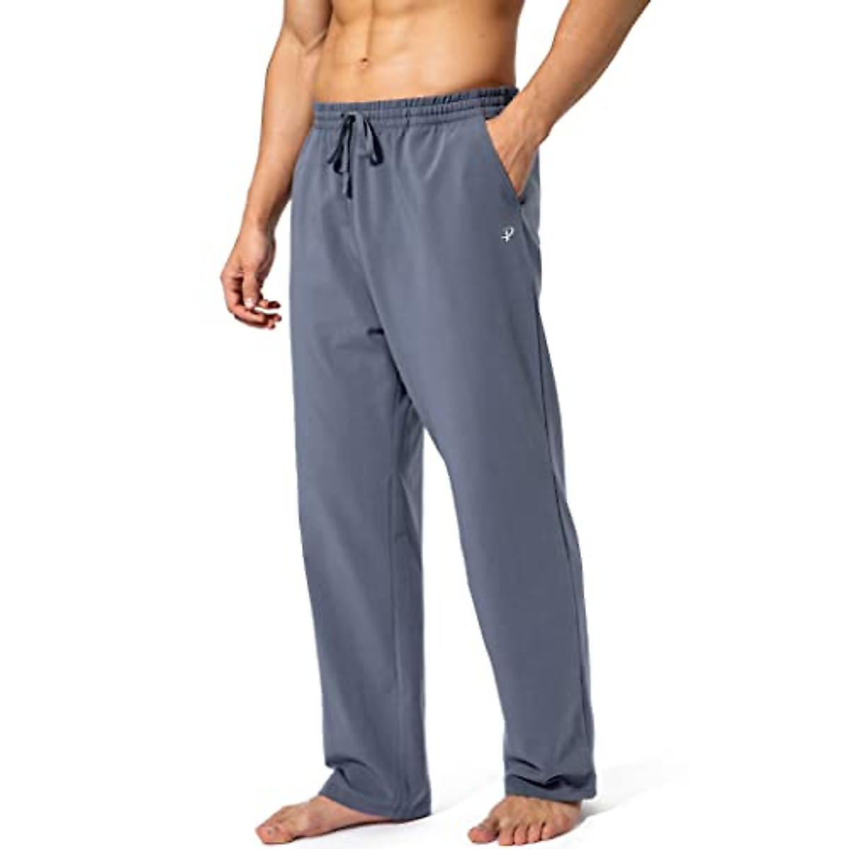 Pudolla Men's Cotton Yoga Sweatpants Athletic Lounge Pants Open Bottom Casual Jersey Pants for Men with Pockets (Mallard Blue Large)