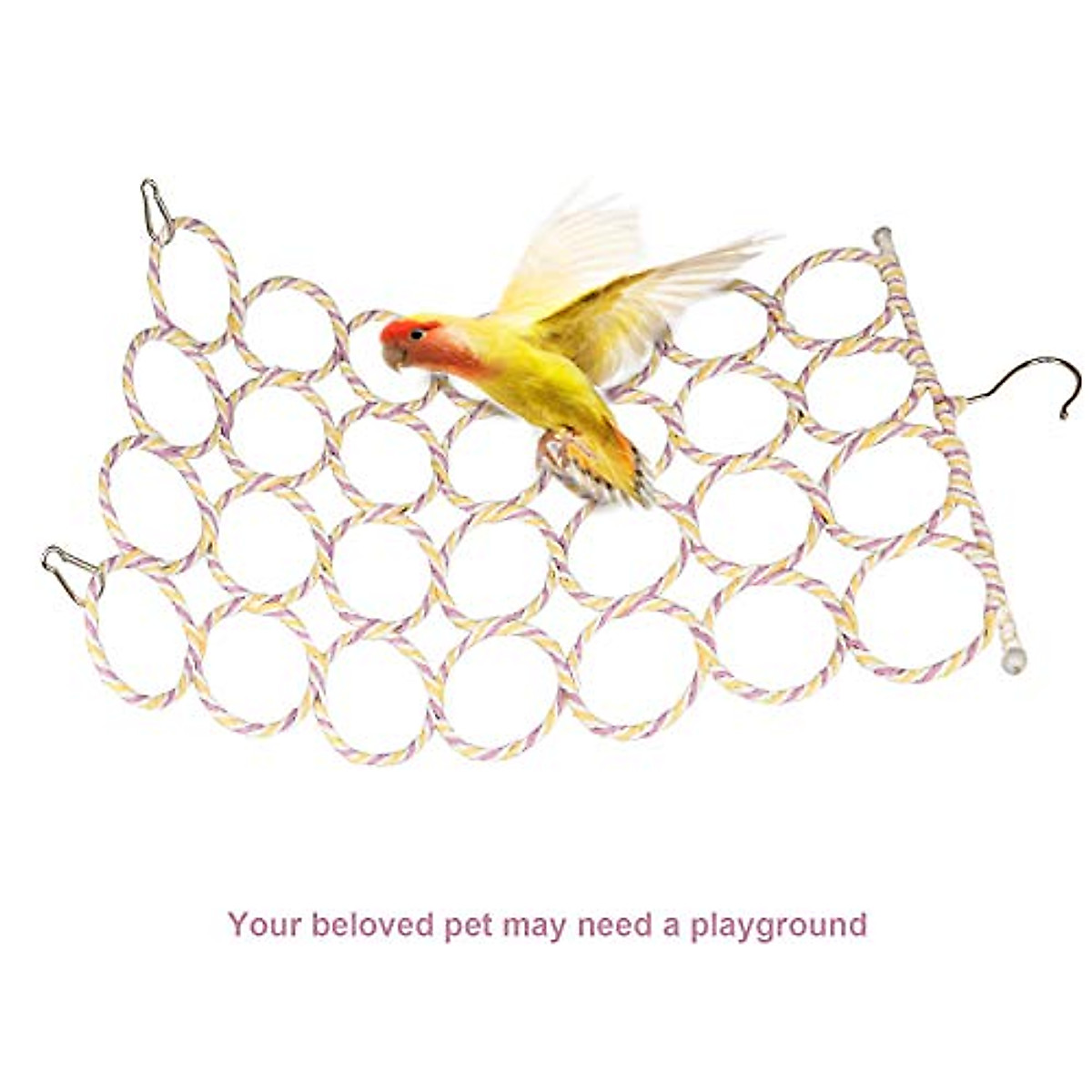 2 Packs Parrot Swing Hanging Toys, Bird Climbing Rope Net Ladders Small Medium Pet Activity Toy Suitable for Parakeet,Cockatiel,Cockatoo,Conure,Mini Macaw（Random Color ） (Style-1)