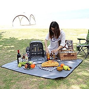 ALLCAMP OUTDOOR GEAR Picnic Backpack for 2 Person W/ Detachable Bottle/Wine Holder, Fleece Blanket, Plates and Cutlery Set (Grey)