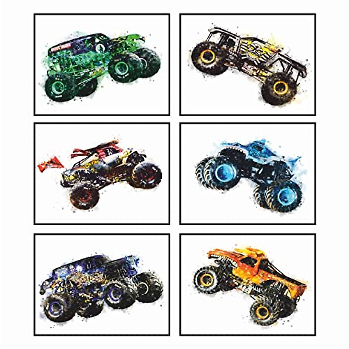 Monster Truck Posters For Boys Room, Set Of 6 Wall Art (UNFRAMED 8"x10") Trucks Poster Boys, Car Posters For Boys Room, Kids Room Wall Art, Car Poster