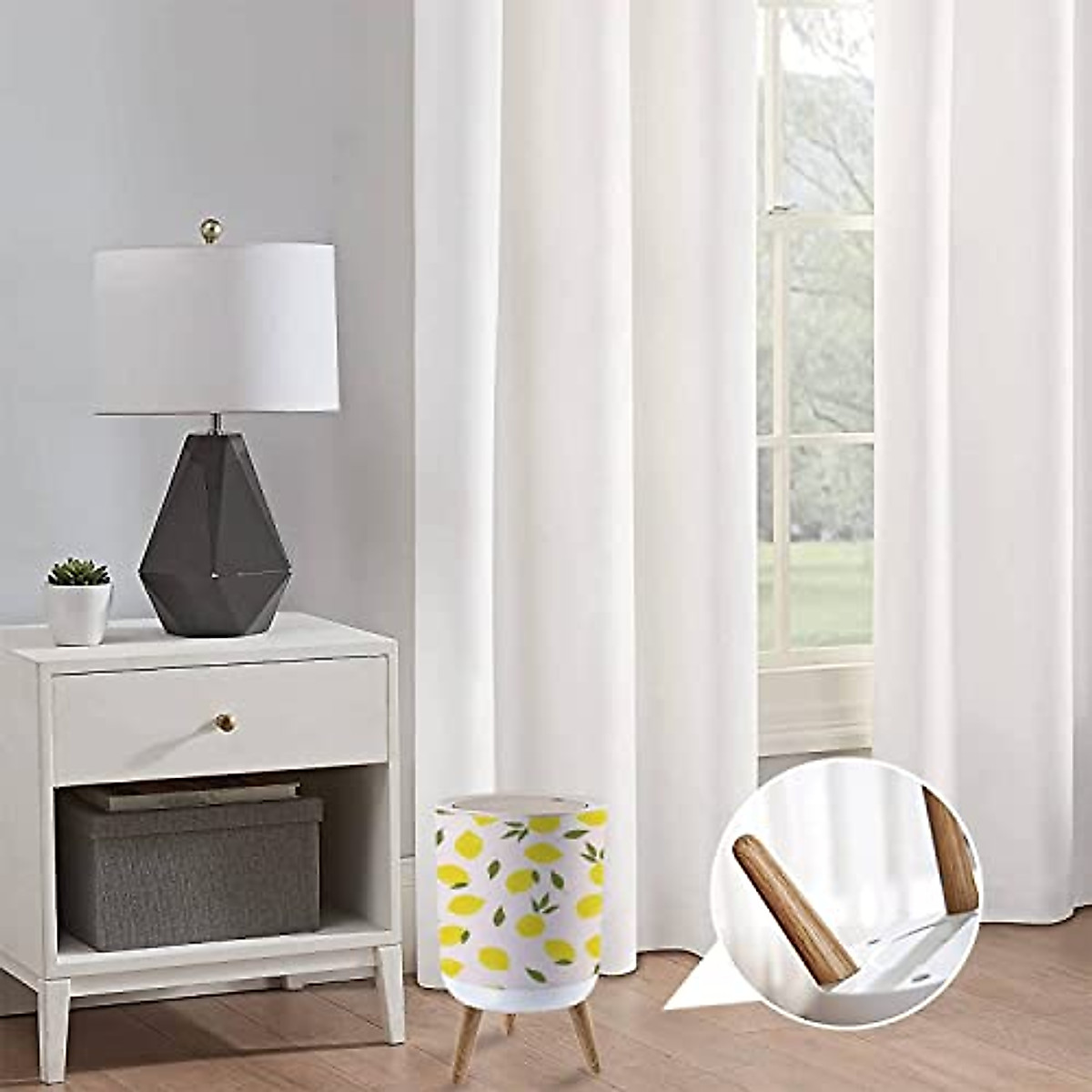 LGCZNWDFHTZ Small Trash Can with Lid for Bathroom Kitchen Office Diaper Lemon Simle Style Bedroom Garbage Trash Bin Dog Proof Waste Basket Cute Decorative