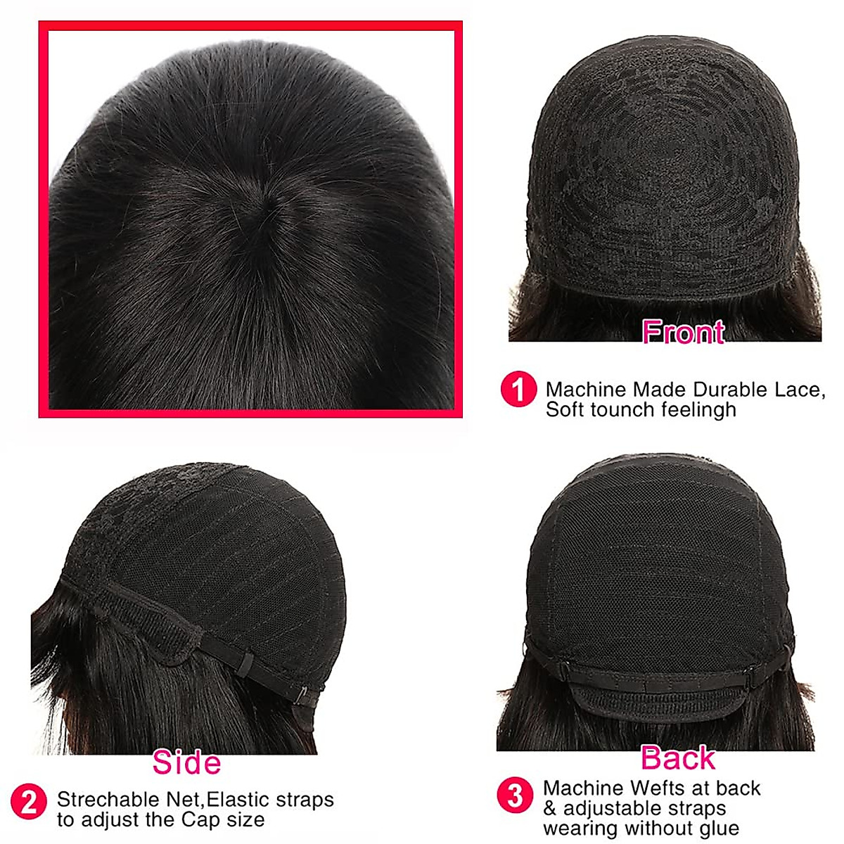 WENYAN Short Bob Wig Human Hair with Bangs 8 Inch None Lace Front Wigs for Black Women Brazilian Virgin Straight Hair 150% Density Machine Made Bob Wigs Natural Color