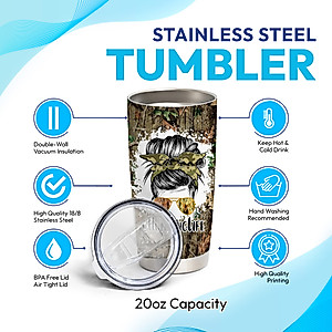 Hyturtle Personalized Hunting Gifts For Women - Huntinglife Camo Customized Name Tumbler 20 Oz Travel Coffee Mug Stainless Steel - Hunting Gift For Mom, Her, Hunters On Birthday, Christmas