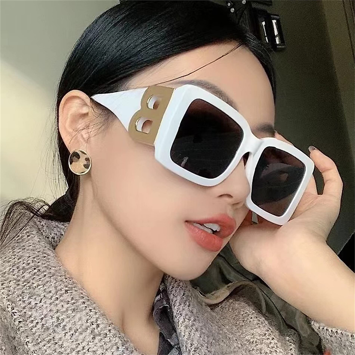NLEYANB 6 Packs Wholesale Y2K Oversized B Rectangle Square Sunglasses Bulk for Women Men UV400