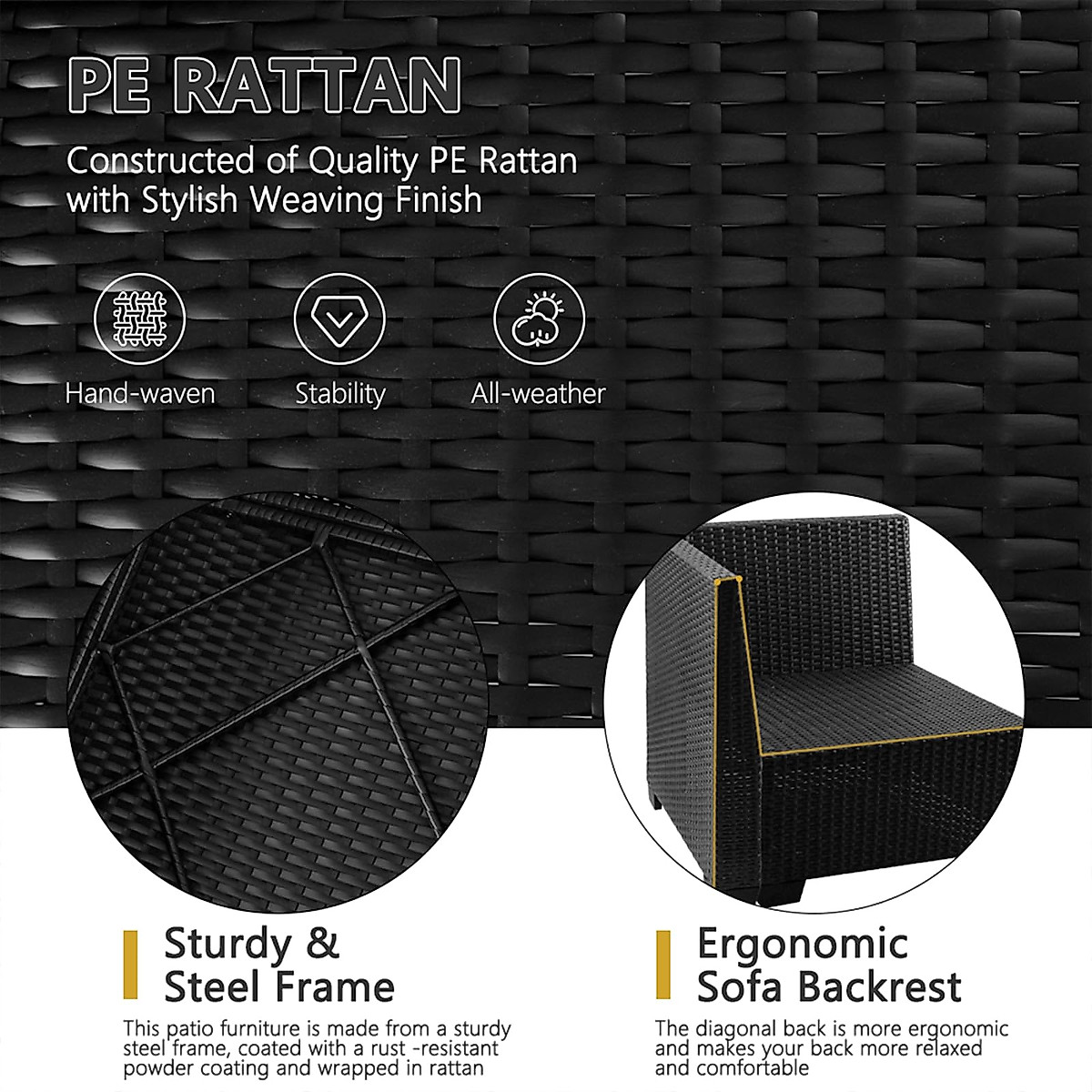 12 Piece Modular Wicker Outdoor Patio Sectional Furniture Sofa Set w/ Cushion, Outdoor Conversation Couch Set with Sloping Backrest and Wide Arm for Patio, Garden(Black Frame / Peacock Blue Cushion)