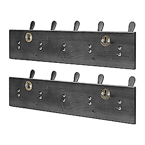 Hat Rack for Wall, Coat Rack Wall Mount Heavy Duty, 5 Double Coat Rack Hooks Set of 2, Wooden Base, Metal Coat Hook Rail for Coat, Hat, Key, ect.