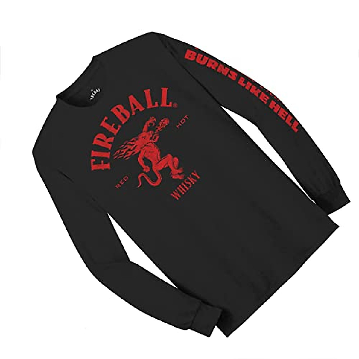 Mens Fireball Long Sleeve Tee - Cinnamon Whisky T-Shirt (Black, X-Large)