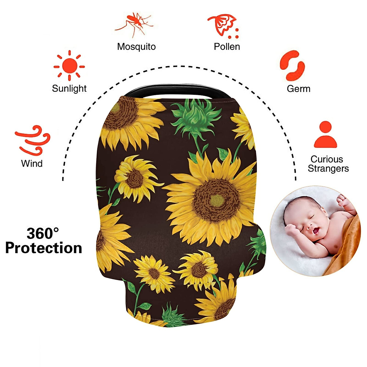 Nursing Cover Breastfeeding Scarf Sunflowers Black- Baby Car Seat Covers, Infant Stroller Cover, Carseat Canopy(v)