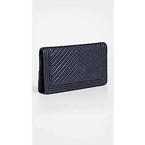 CHANEL Women's Pre-Loved Navy Lambskin Chevron Boy Long Flap Wallet, Navy, Blue, One Size