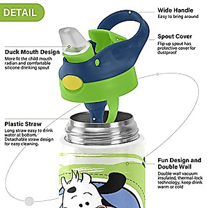 Kigai Cute Little Cow Insulated Water Bottle with Straw Lid for Kids, Vacuum Stainless Steel Metal Water Bottles for Toddlers, Leak Proof BPA-Free Water Flask Tumbler