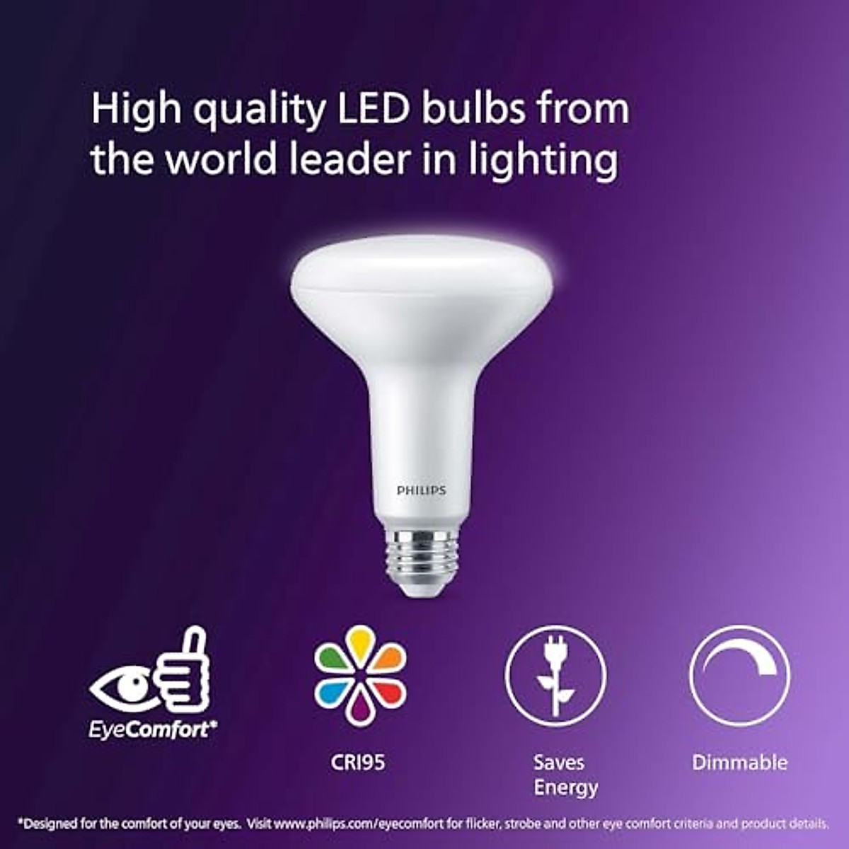 PHILIPS LED Flicker-Free Frosted Dimmable BR30 Light Bulb - EyeComfort Technology - 650 Lumen - Soft White (2200K) - 7.5W=65W - E26 Base - Title 20 Certified - Ultra Definition - Indoor - 4-Pack