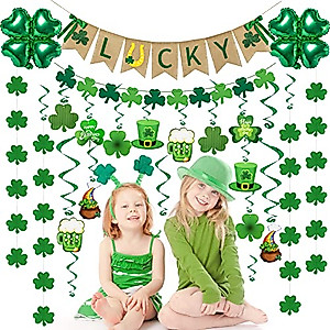 Amandir 38PCS St. Patrick's Day Decorations Set, 2 Lucky Shamrock Banners, 4 String of Shamrocks Garland, 16 St. Patrick's Hanging Swirls with Cutouts, Pre-assembled for Lucky Day Home Party Supplies