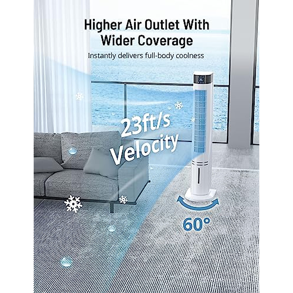 Paris Rhône Portable Air Conditioners 3-IN-1 Evaporative Air Cooler, 3 Speeds Air Conditioner Portable for 1 Room with Remote, 12H Timer, 60° Oscillation Swamp Cooler Fans for Bedroom