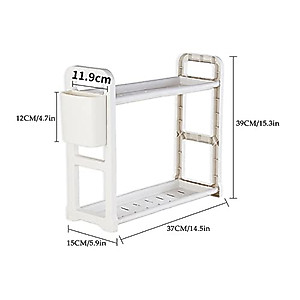 FIZZOQI 2 Layer Kitchen Spices Bottle Organizer Rack Multi-Functional Organizer Shelf Home Durable Storage Shelf Eco-Friendly Stand White Utility Rack Floor Storage Rack