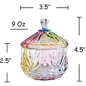 SOCOSY Royal Embossed Glass Apothecary Jar With Lid, Candy Jar Containers Wedding Candy Buffet Jar Crystal Jewelry Box Food Jar 9 oz