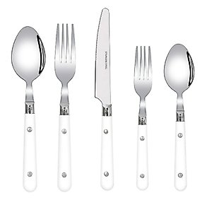 20-Piece Set-304 Thickened Stainless Steel Silverware Cutlery Set Steak Knife And Fork Spoon Dessert Tea Spoon Fruit Fork (White)