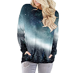 onlypuff Cute Pocket Shirt for Women Casual Loose Tunic Tops Green Sweatshirt Round Neck S