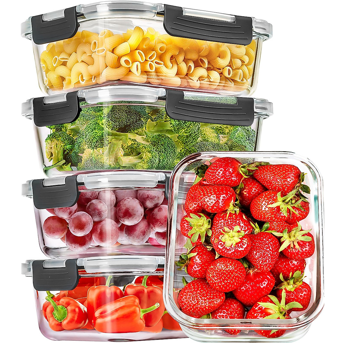 CEKEE Glass Meal Prep Containers with Lids, 5 Pack 36 OZ Glass Food Storage Containers, Airtight Glass Lunch Containers Set, Salad Container for Microwave, Oven, Freezer & Dishwasher Safe