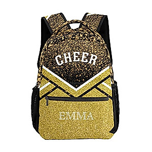 Zaaprint Golden Bling Waterproof Cheer Cheerleaders Backpack Bookbag with Name for Birthday Holiday Gift