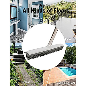 Rubber Broom with Handle, Broom Rubber Bristles Removing Animals Cats Dogs Hair for Floors for Carpets Tiles Windows and Gardens White
