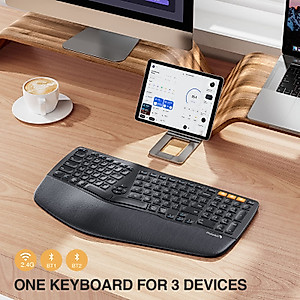 ProtoArc Wireless Ergonomic Keyboard, EK01-NL Ergo Bluetooth Keyboard, Split Design, Palm Rest, Natural Typing, Multi-Device, Rechargeable, Windows/Mac/Android (Basic Version)