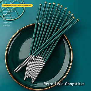 Chanjiso 5 Pairs Reusable Metal Chopsticks Dishwasher Safe,Japanese Korean Creative Chop Sticks Pack Chopstick, Non-Slip, 9.5 h Gift Set