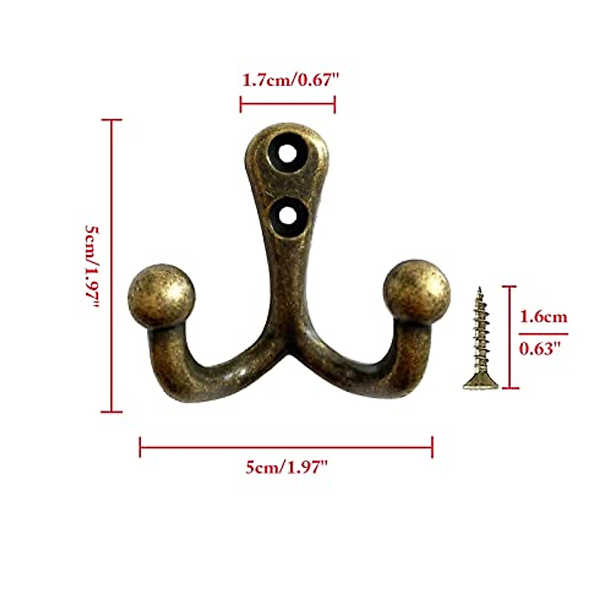 Mokife 5 Pack Coat Hooks Heavy Duty Vintage Double Wall Hook Strong Entrance Hangers for Hanging Clothes Jackets Robes Towels Hats Keys Bags Cups, Bronze