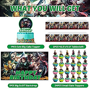 Demon Inspired Slayer Birthday Party Supplies, Party Decorations Including Latex Balloons, Cake Toppers, Backdrop and Tablecloth for Kids Demon Inspired Slayer Party Decorations