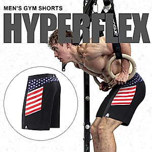Anthem Athletics Hyperflex 9 in Men's Workout Shorts - Zipper Pocket Short for Running, Athletic & Gym Training - Black & American Flag G2 - Medium