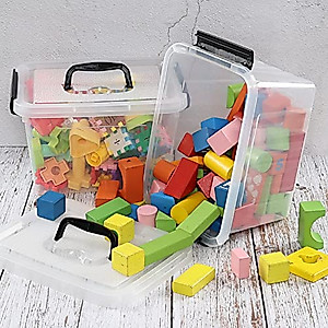 Hespama 6 Quart Storage Bin, Plastic Latching Box with Lid, 4 Packs, R