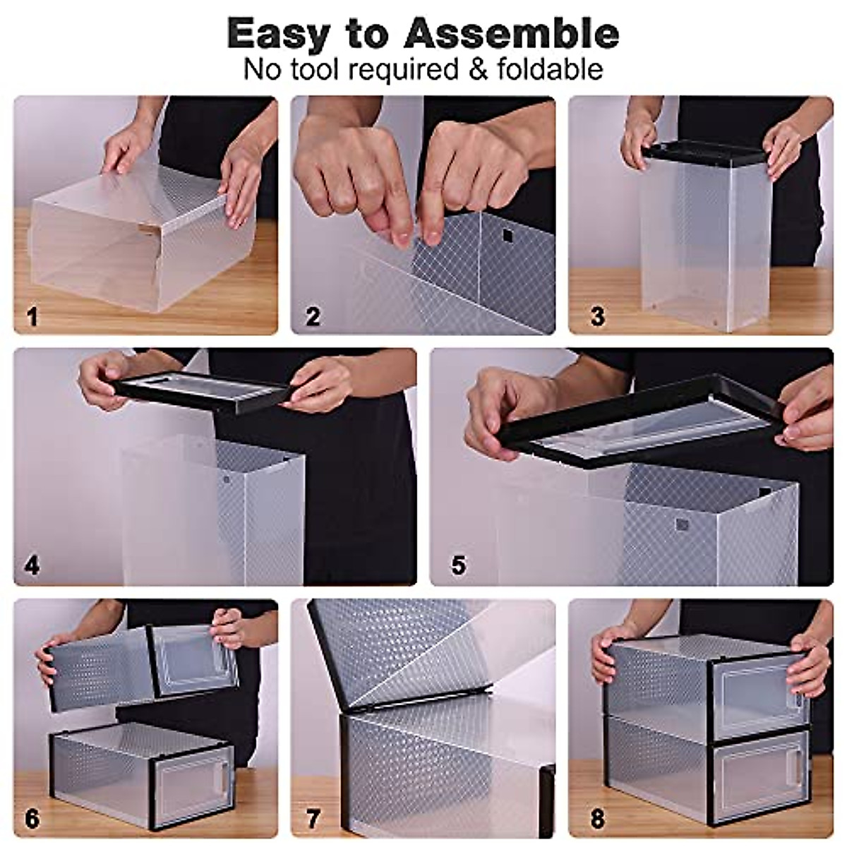 Yescom 18 Pack Shoe Storage Box Clear Shoe Organizer Bins for Closets Stackable Sneaker Container Foldable Home Closet Apartment Use Small Size Black