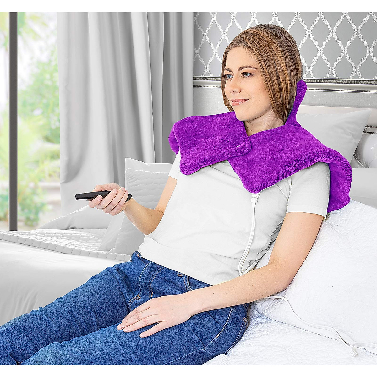 Cure Choice® Electric Heating Pad for Neck and Shoulder Pain Relief, Soft Micromink Neck Heating pad for Neck Pain, Heated Neck Wrap with 4 Heat Settings, Auto Shut Off, Machine Washable (Purple)