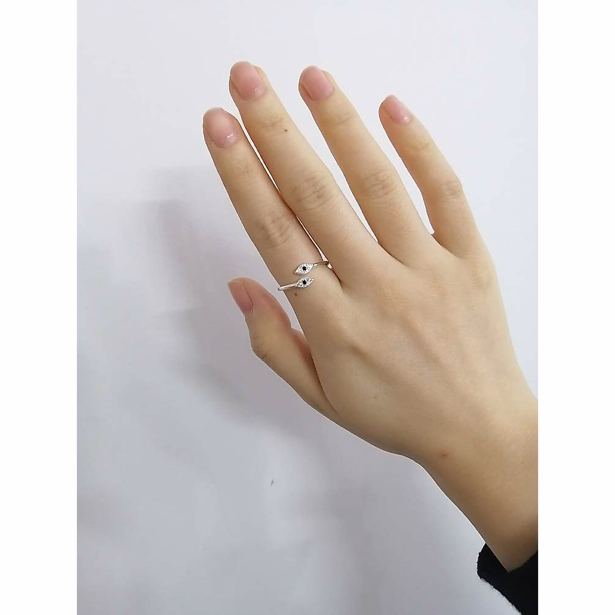 Black Evil Eyes Thin Line Sterling Silver Asymmetric Small Wrap Open Rings for Women Adjustable CZ Engagement Promise Statement Dainty Crystal Knuckle Finger Rings Her Sister