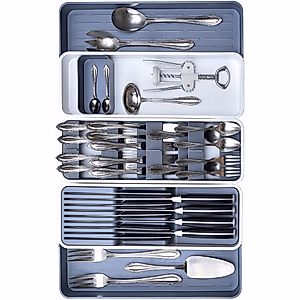 OMAIA Kitchen Drawer Organizer, 2-Tier Knife Holder - Expandable Cutlery Tray for Silverware, Flatware, Utensils - Non-BPA Plastic, Dishwasher-Safe - Kitchen Organization And Storage Caddies