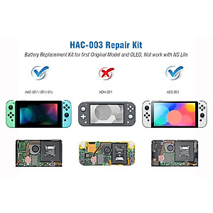 ElecGear 1 x Replacement Battery for Nintendo Switch Console, HAC-003 Internal Rechargeable Li-ion Battery for Switch HAC-001, 3.7V 4310mAh 16.0Wh with Repair Tool Kit